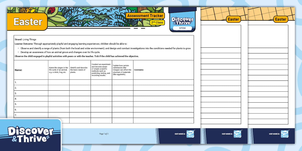 STEM (Living Things) Easter Assessment Tracker 2nd Class