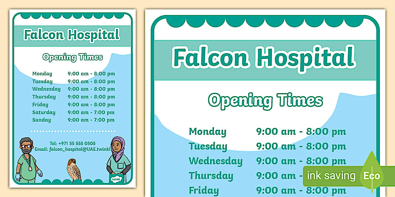 Falcon Hospital Role Play Opening Times (teacher made)