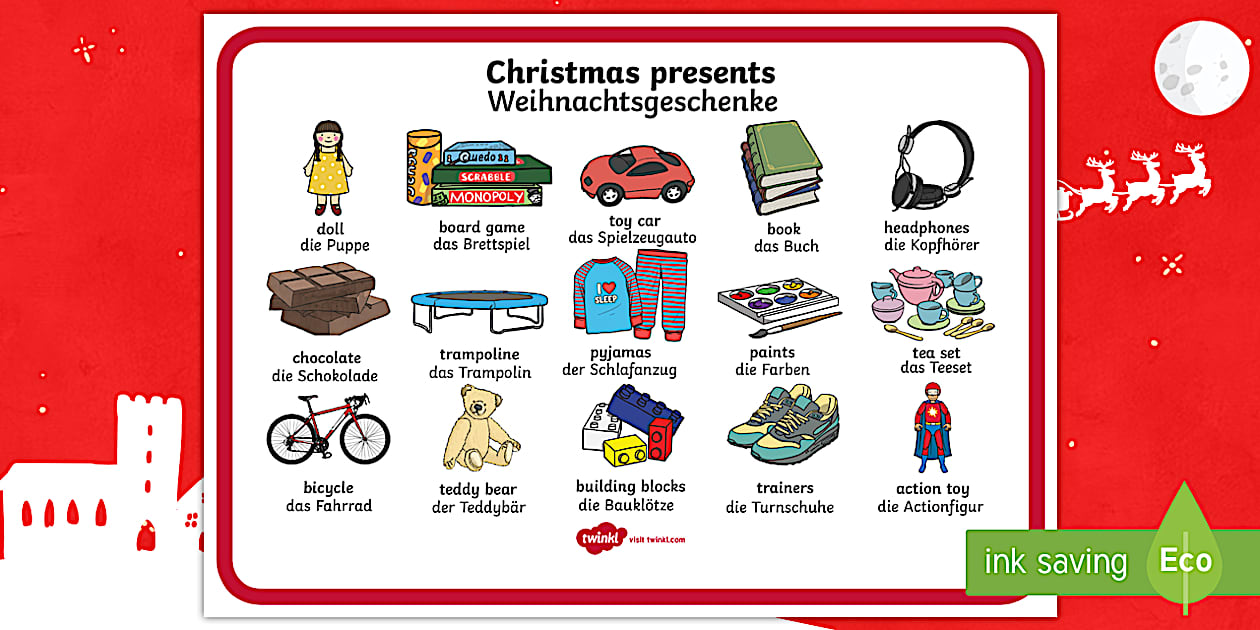 Christmas Presents Word Mat English/German