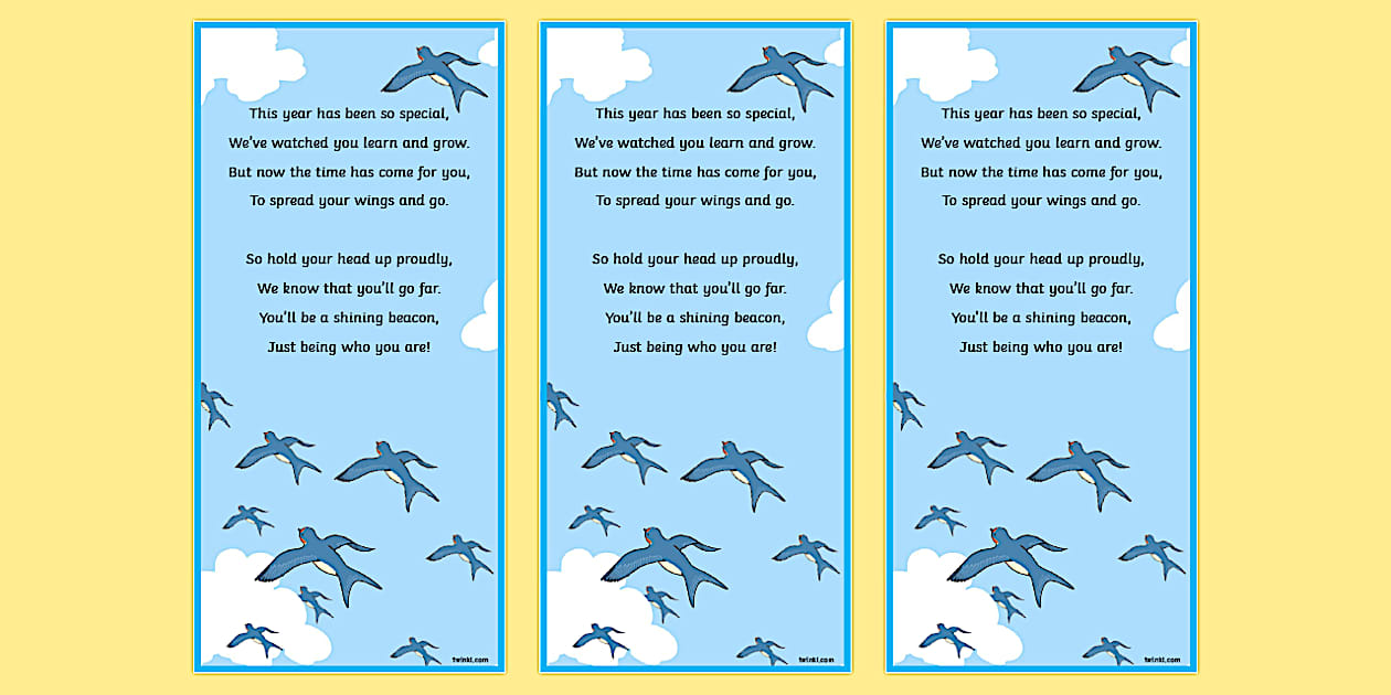 Spread Your Wings End of Year Poem Editable Bookmarks