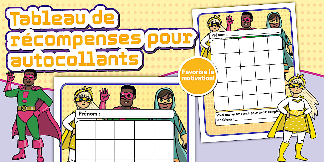 Tableau de récompenses pour autocollants : Les super-héros