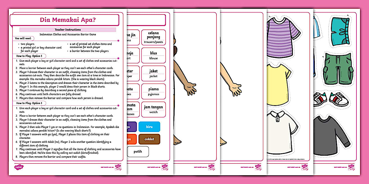 Clothes and Accessories Barrier Game - Indonesian - Twinkl