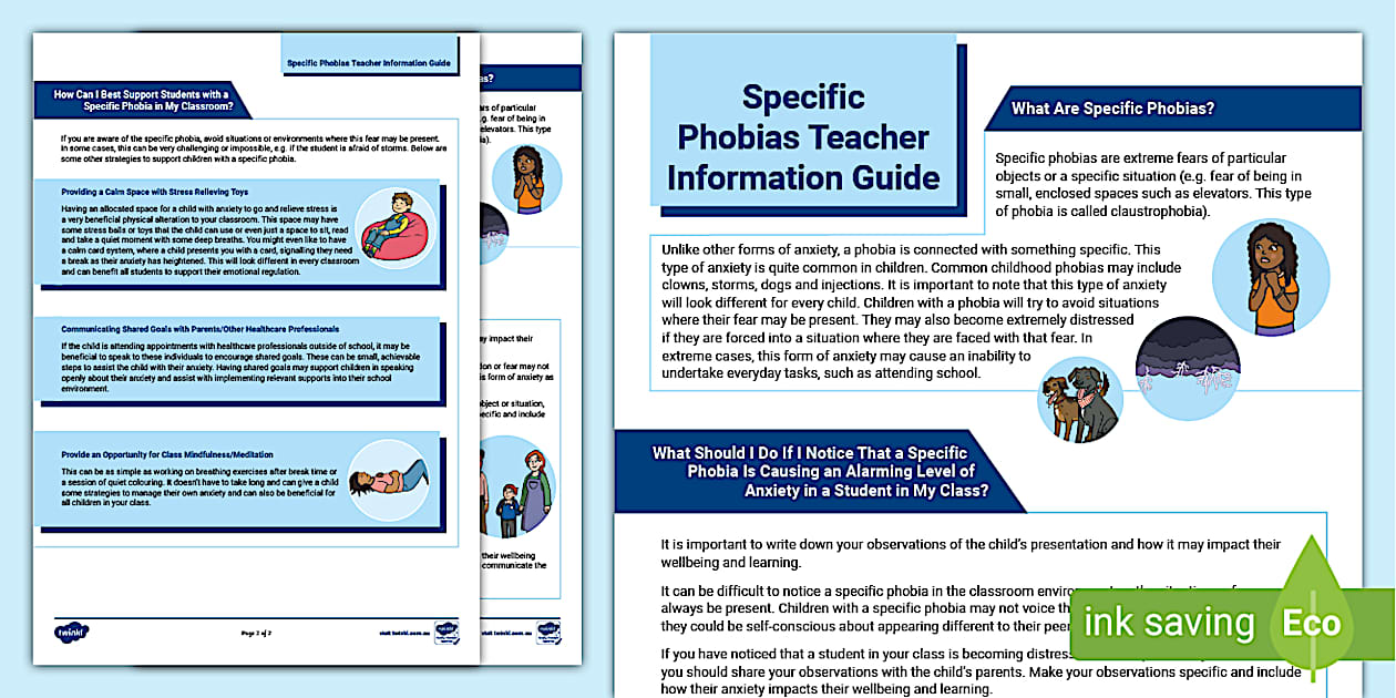 Specific Phobias Teacher Information Guide Helpful - Twinkl