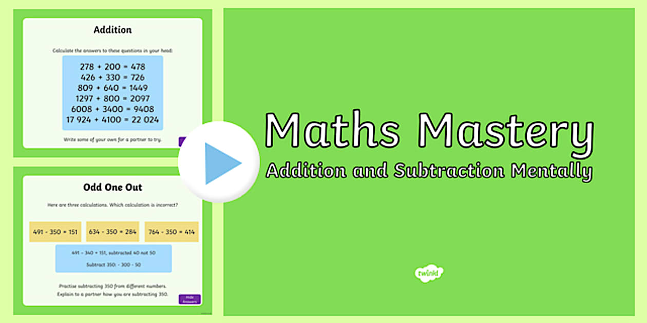 Addition and Subtraction, Mental Maths Mastery Activities PowerPoint