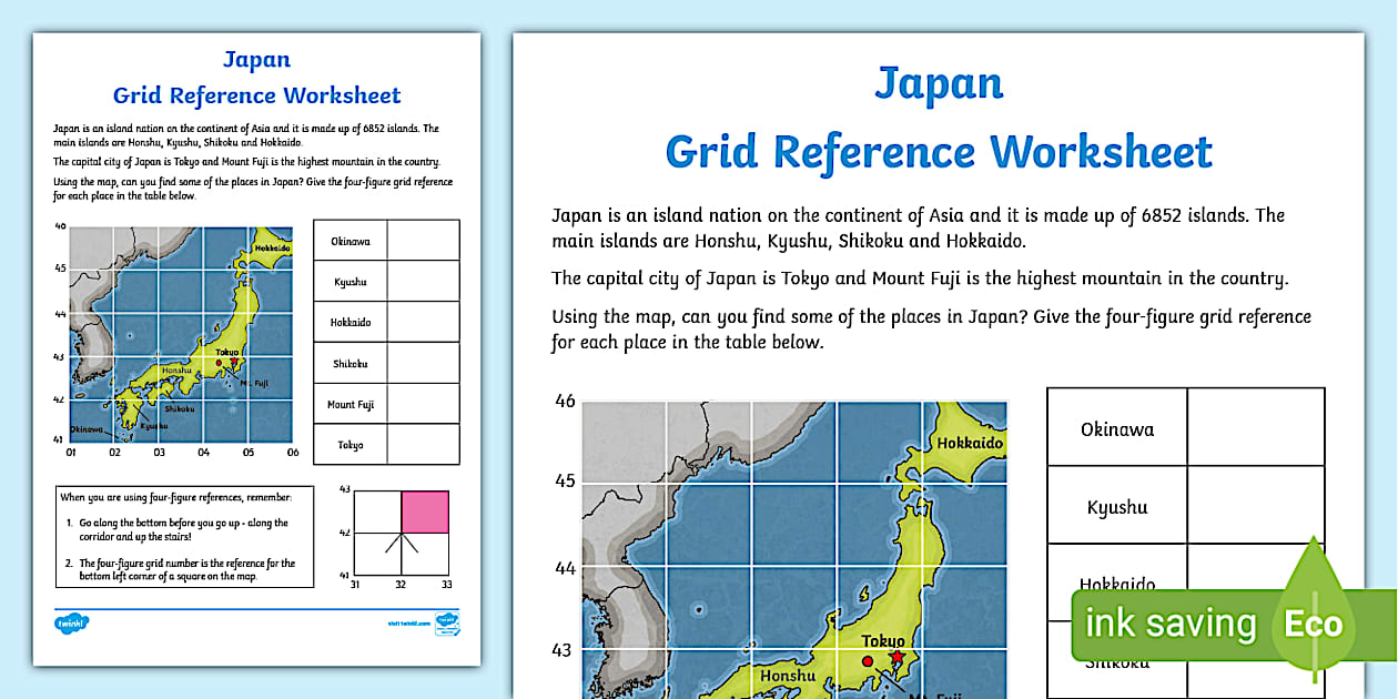 Japan Grid Reference Worksheet (Teacher-Made) - Twinkl