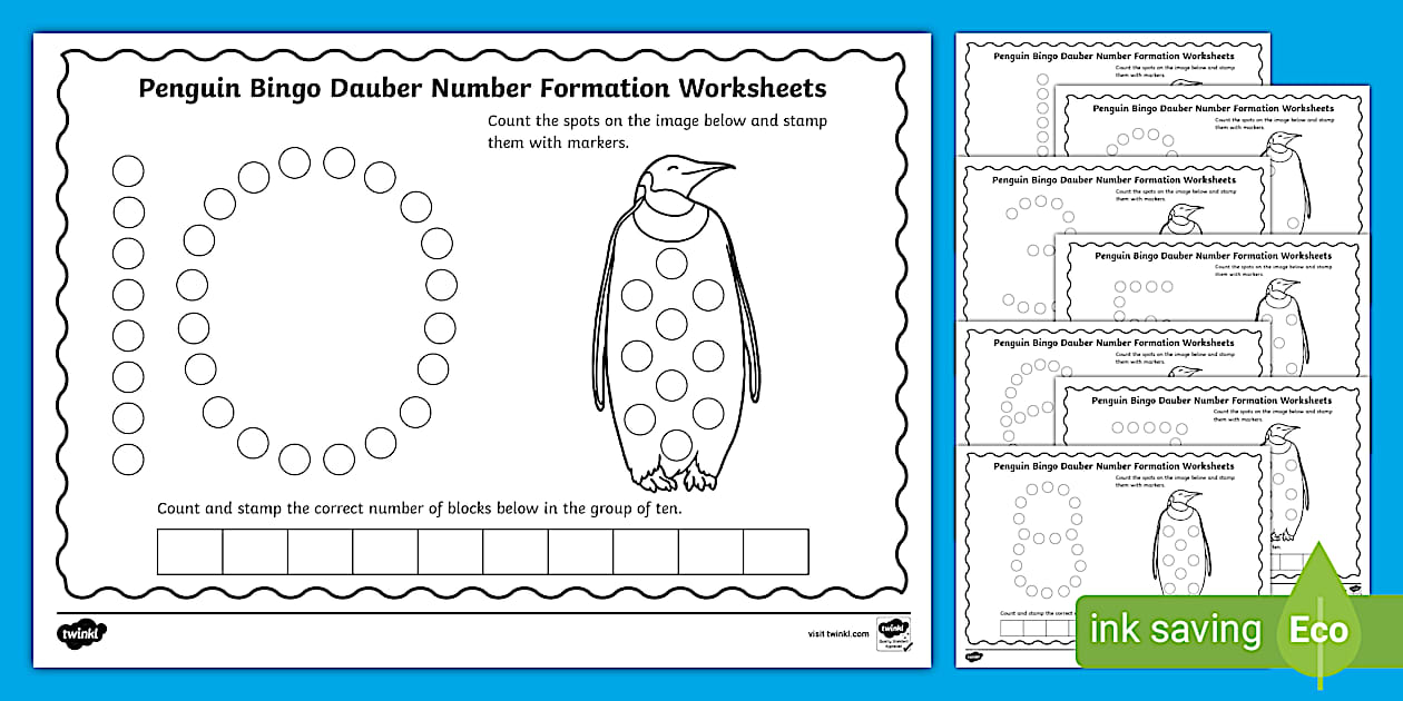 Penguin Bingo Dauber Number Formation Worksheets - Twinkl