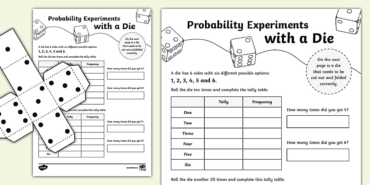 Probability Experiments with a Die - Activity Sheet - Twinkl