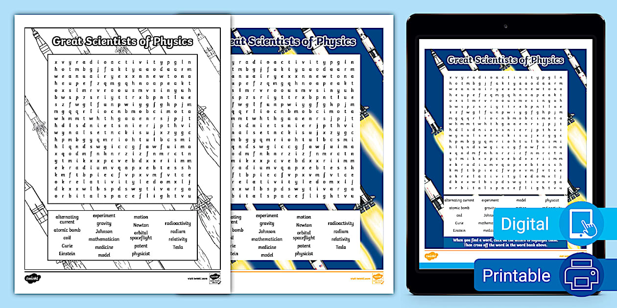 Great Scientists of Physics Word Search for 6th-8th Grade