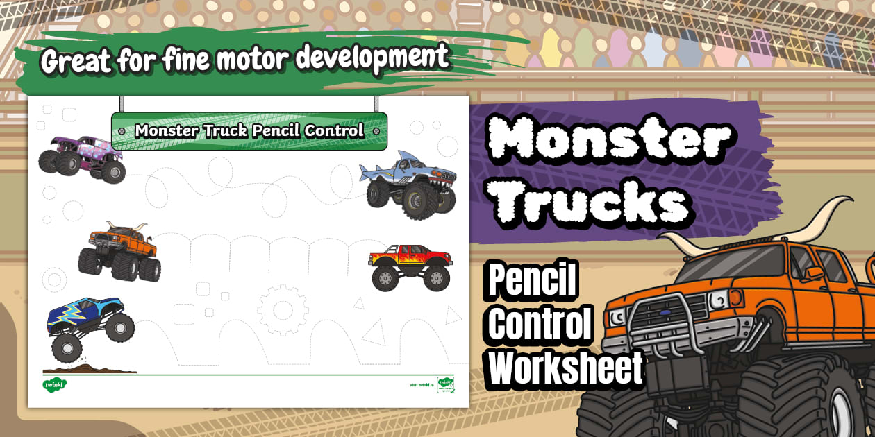 Monster Trucks Pencil Control Worksheet