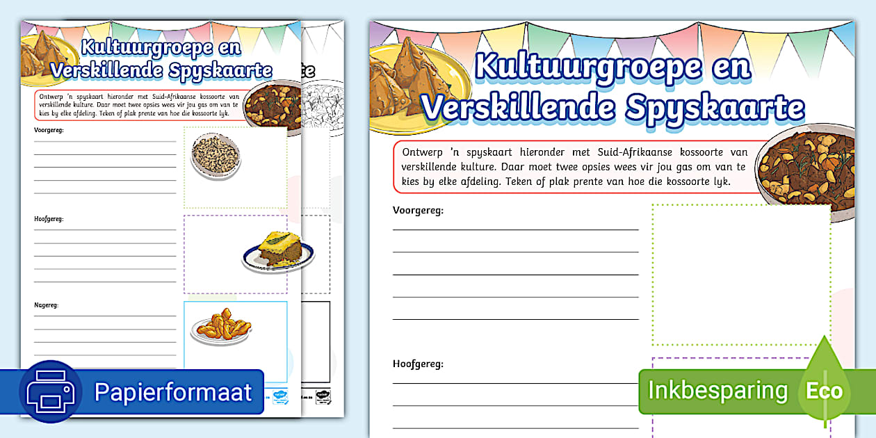 Kultuurgroepe en Verskillende Spyskaarte - Ontwerp jou eie spyskaart