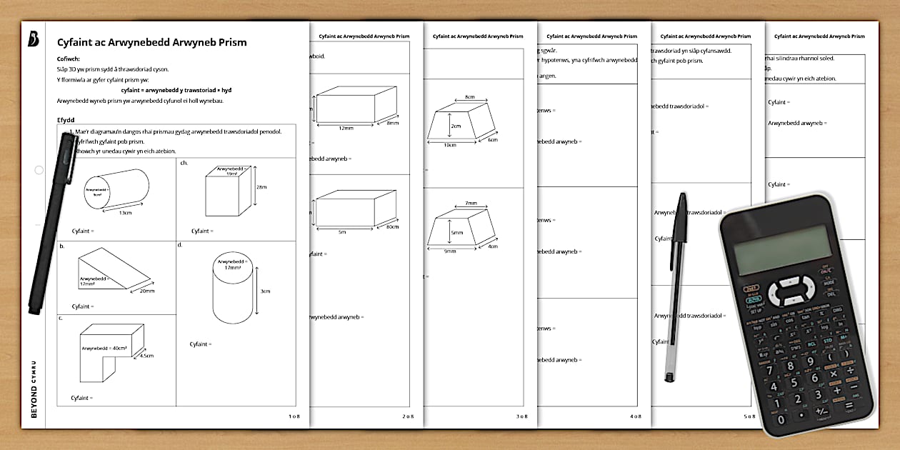 Cyfaint ac Arwynebedd Arwyneb Prism (Teacher-Made) - Twinkl