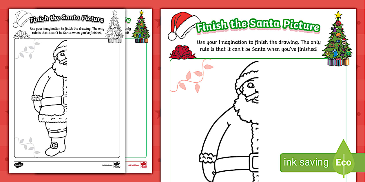 Finish the Santa Picture Worksheet (Teacher-Made) - Twinkl