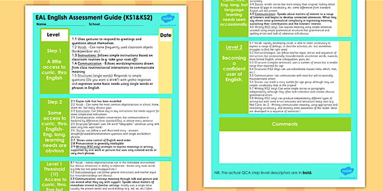 EAL KS1 and KS2 English Assessment Guide (teacher made)