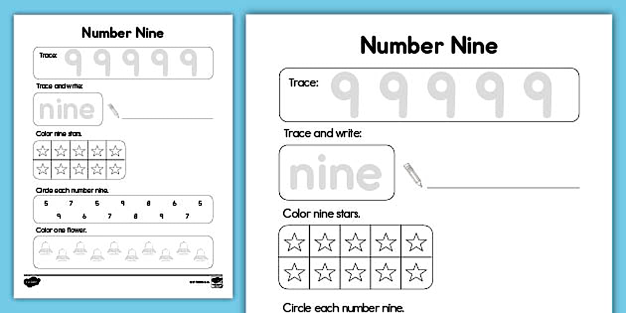 Number Nine Math Worksheet (teacher made) - Twinkl