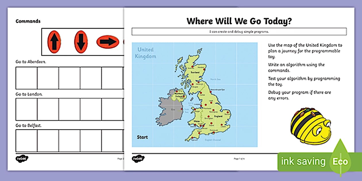 UK Map Activity KS1 (Compatible with Bee-Bot) - Create and Debug Programs