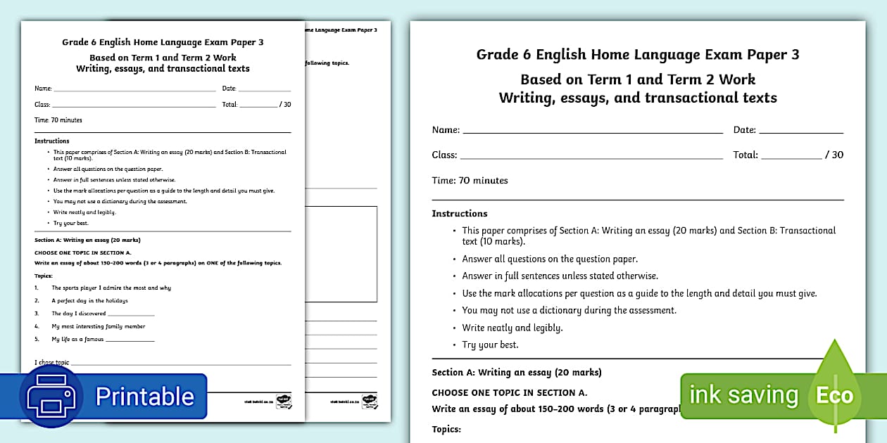 Grade 6 English Paper 3 (Home Language) June Assessment