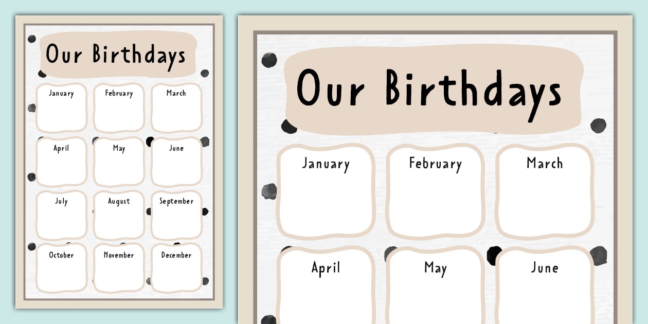 Neutral Tones Classroom Birthday Chart Display Poster