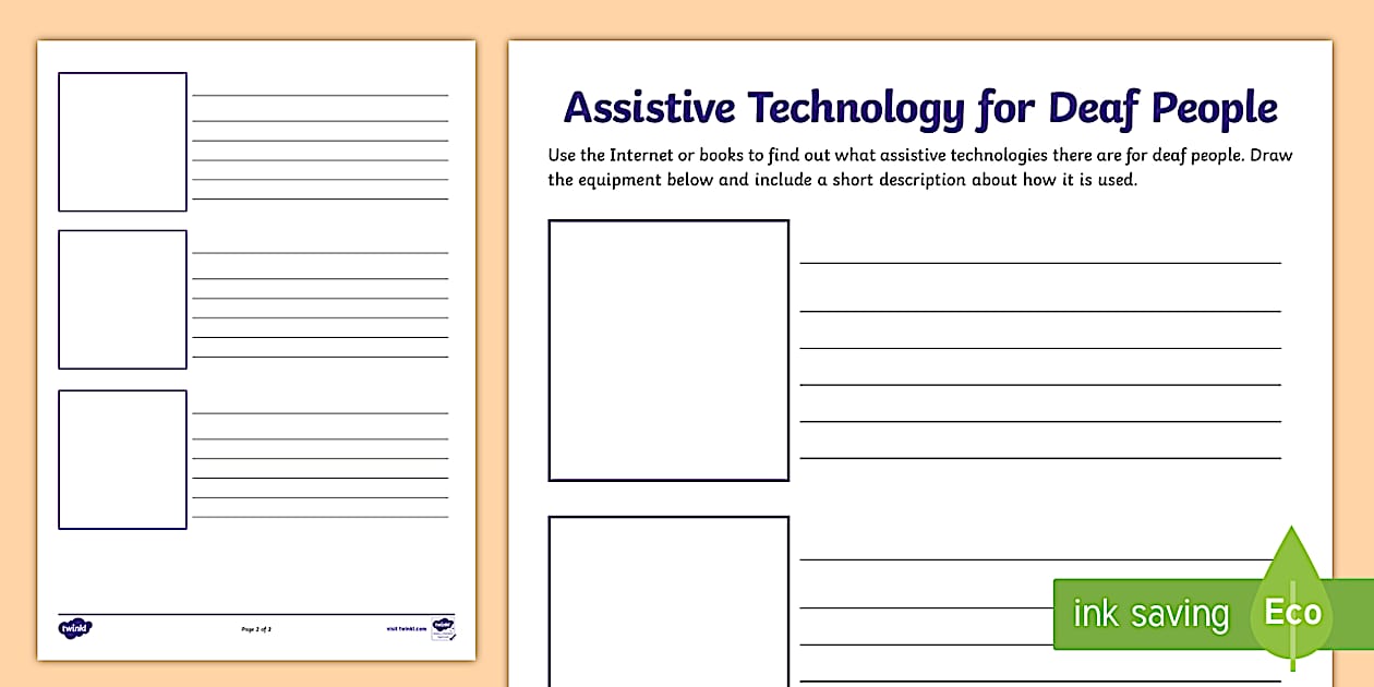 Assistive Technology for Deaf People Drawing Worksheet