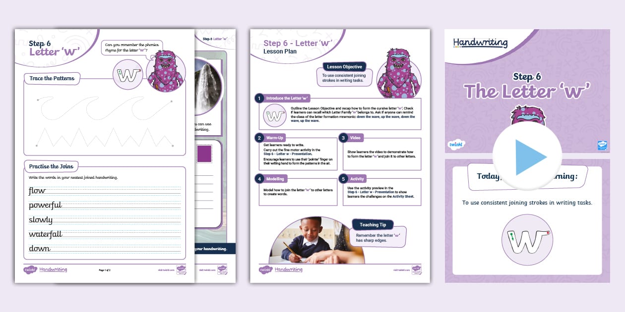 Handwriting Scheme: Step 6 Zigzag Monster Letter 'w' Pack