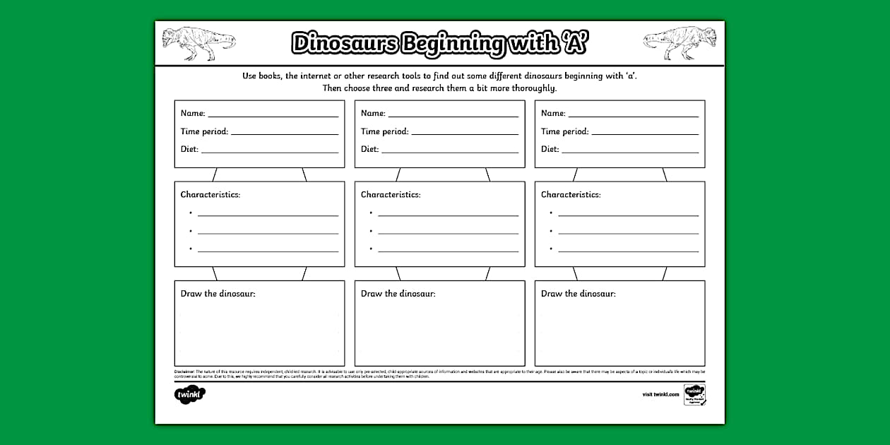 Dinosaur Names Starting with 'A' Research Activity - Twinkl