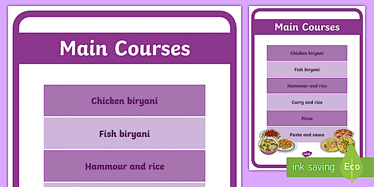 Restaurant Main Course Role-Play Signs (teacher made)