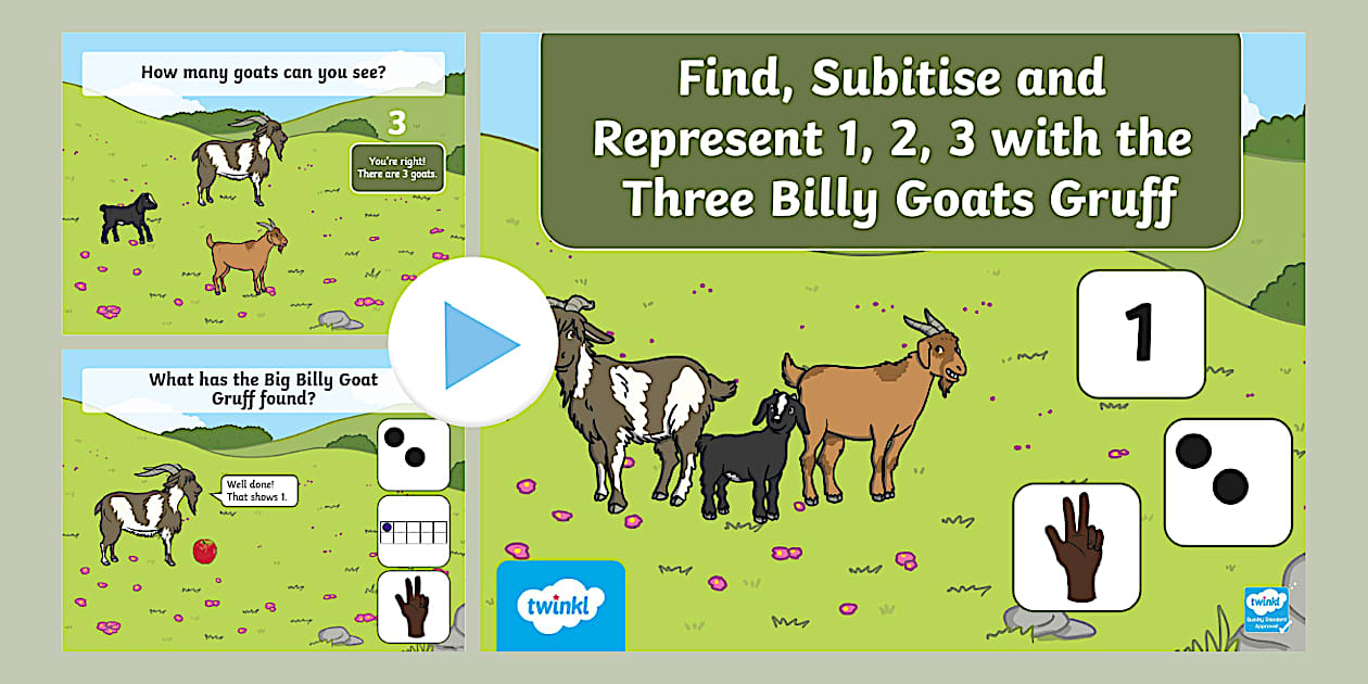 👉 Find, Subitise, Represent 1,2 3 Billy Goats Gruff PowerPoint