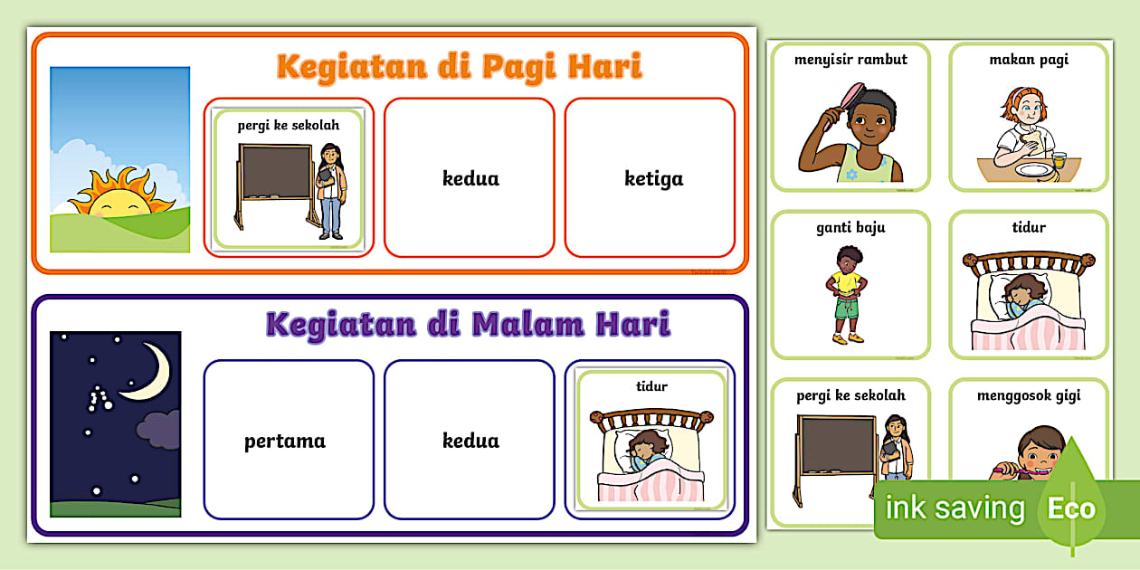 Day and Night Routine Sorting Activity - Indonesian - Twinkl