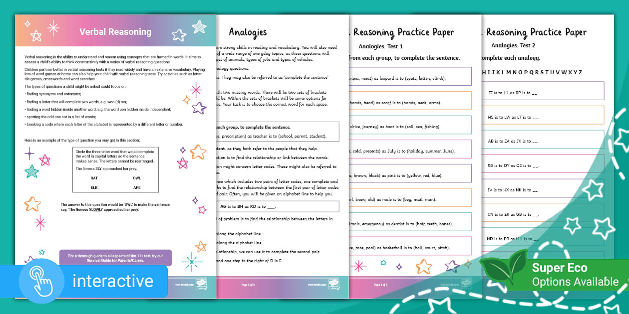 11+ Verbal Reasoning Practice Paper: Analogies - Twinkl