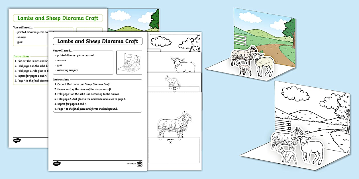 Lambs and Sheep Diorama Craft - Twinkl - KS1 (Teacher-Made)