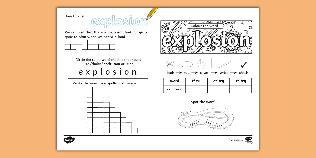 How to Spell Explosion Activity Sheet (teacher made)
