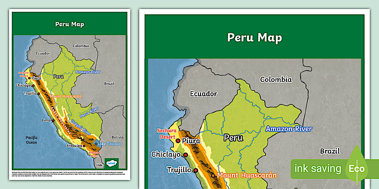KS2 Peru Display Map - Geography - South America - Twinkl