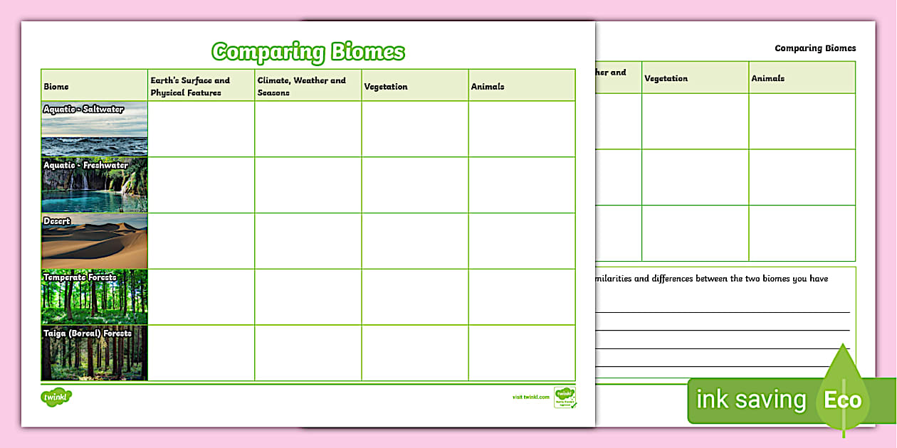 Comparing Biomes Worksheet - KS2 (teacher made) - Twinkl Comparing Biomes Worksheet - KS2 (teacher made) - Twinkl