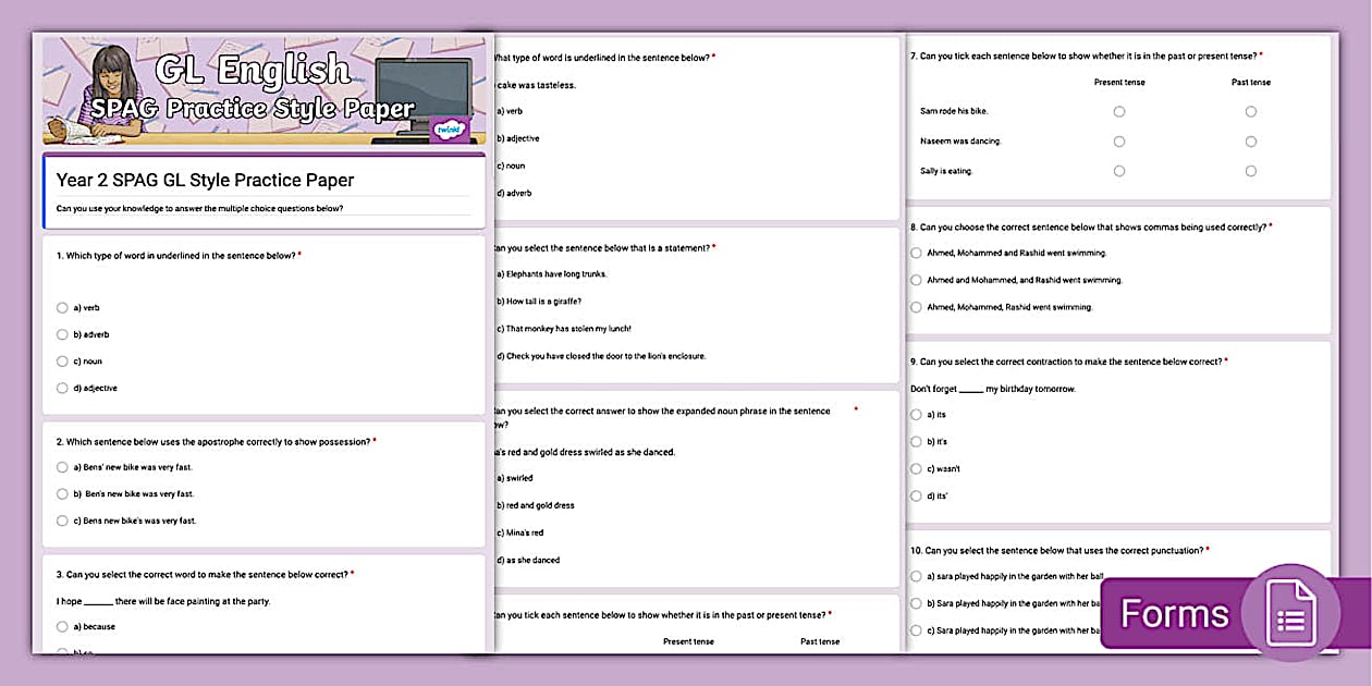 Year 2 SPAG GL Style Practice Paper (teacher made) - Twinkl