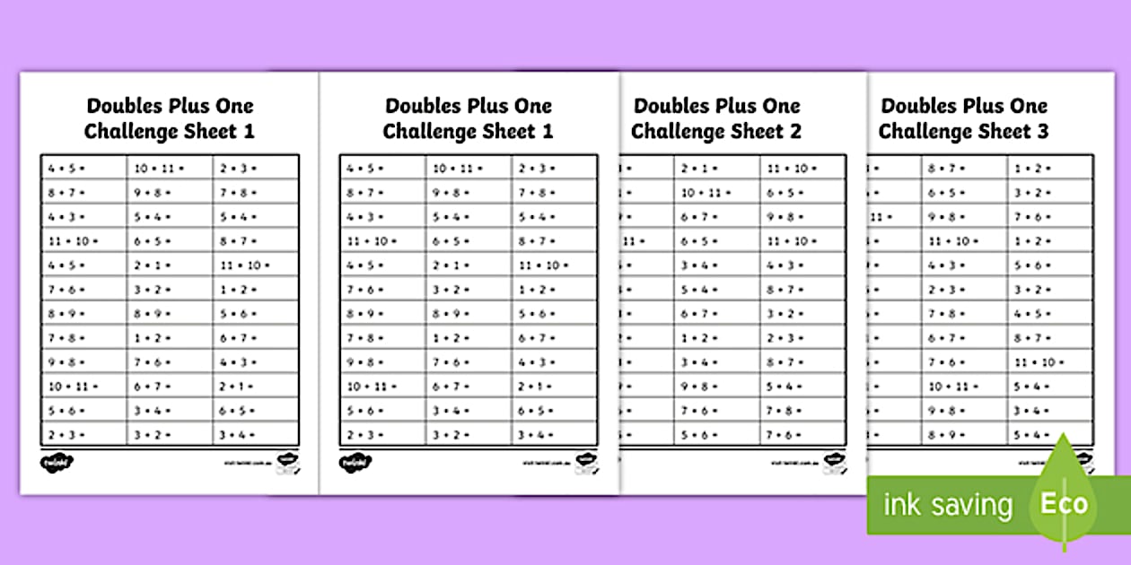 SA Doubles Plus One Challenge Sheet (teacher made) - Twinkl