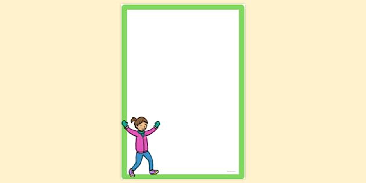 Simple Blank Girl Running in Autumn Clothes Page Borders | Twinkl