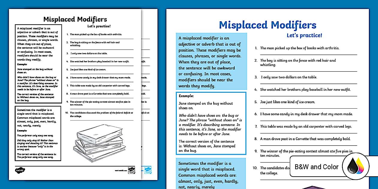 Identifying Misplaced Modifiers Practice for 6th-8th Grade