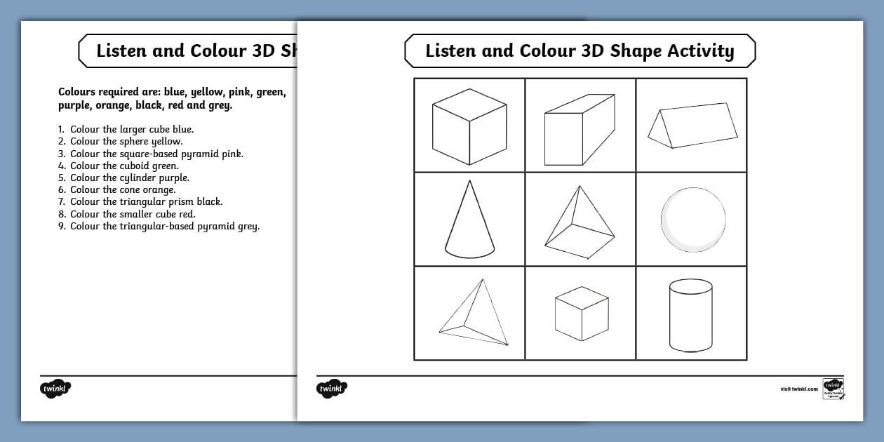 Listen and Colour 3D Shapes Activity | Twinkl (teacher made)