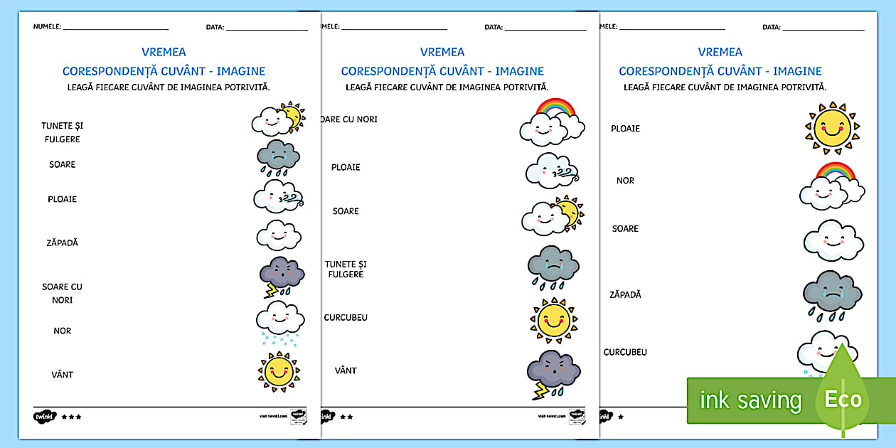 Vremea - Fișă de punere în corespondență: cuvânt imagine