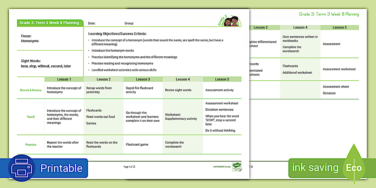 Grade 3 Phonics: Term 3 Week 8 Planning - Twinkl
