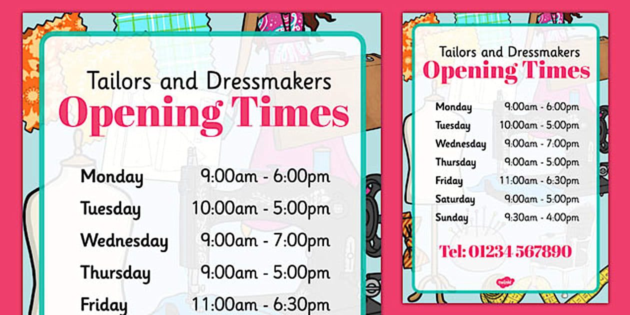 Tailors and Dressmakers Shop Opening Times (teacher made)