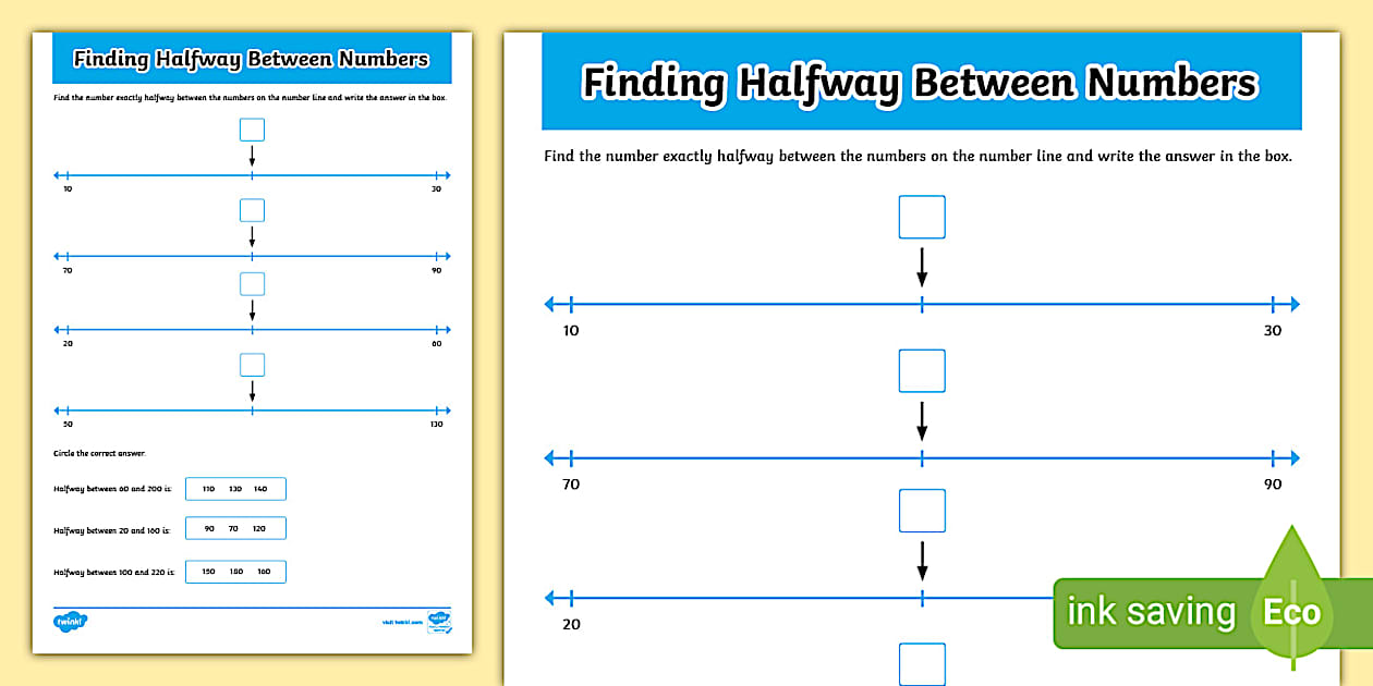 👉 Finding Halfway Between Numbers Worksheet - Twinkl