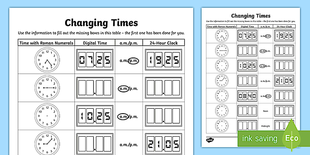 Changing Times Worksheet (teacher made) - Twinkl