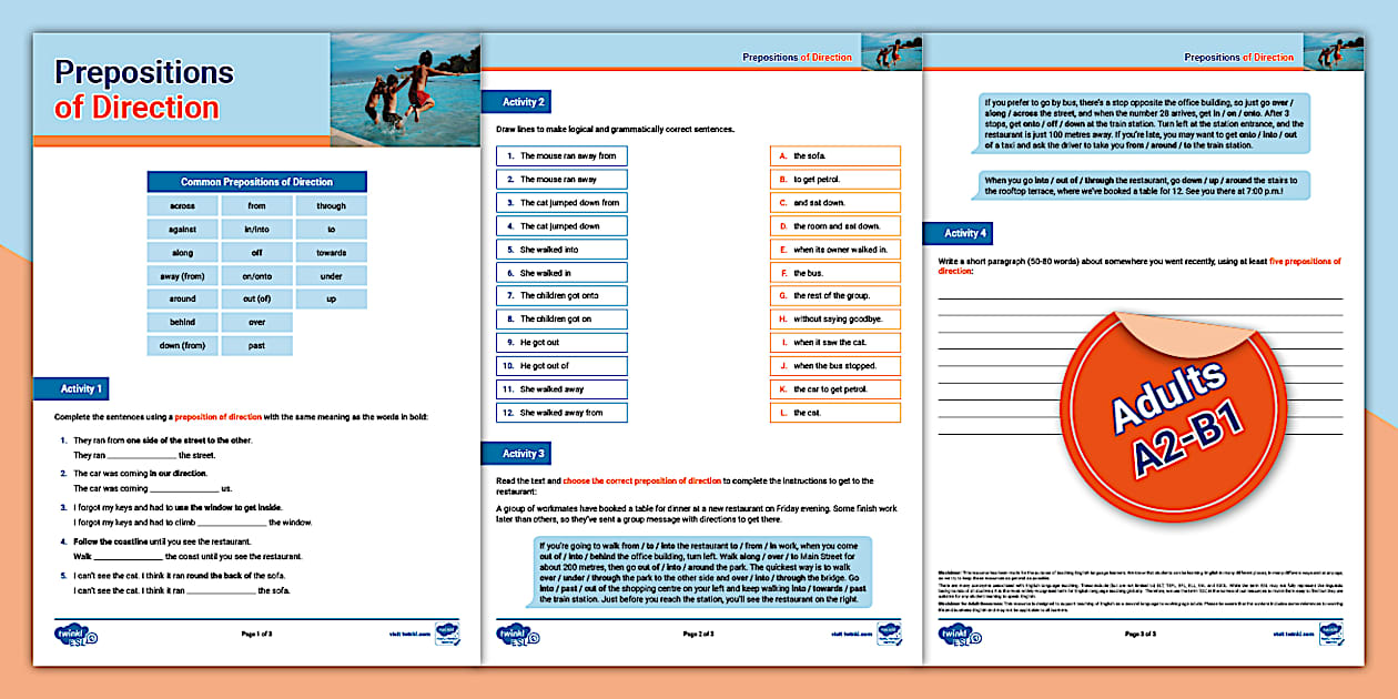 ESL Prepositions of Direction Activity Sheet [Adults A2-B1]