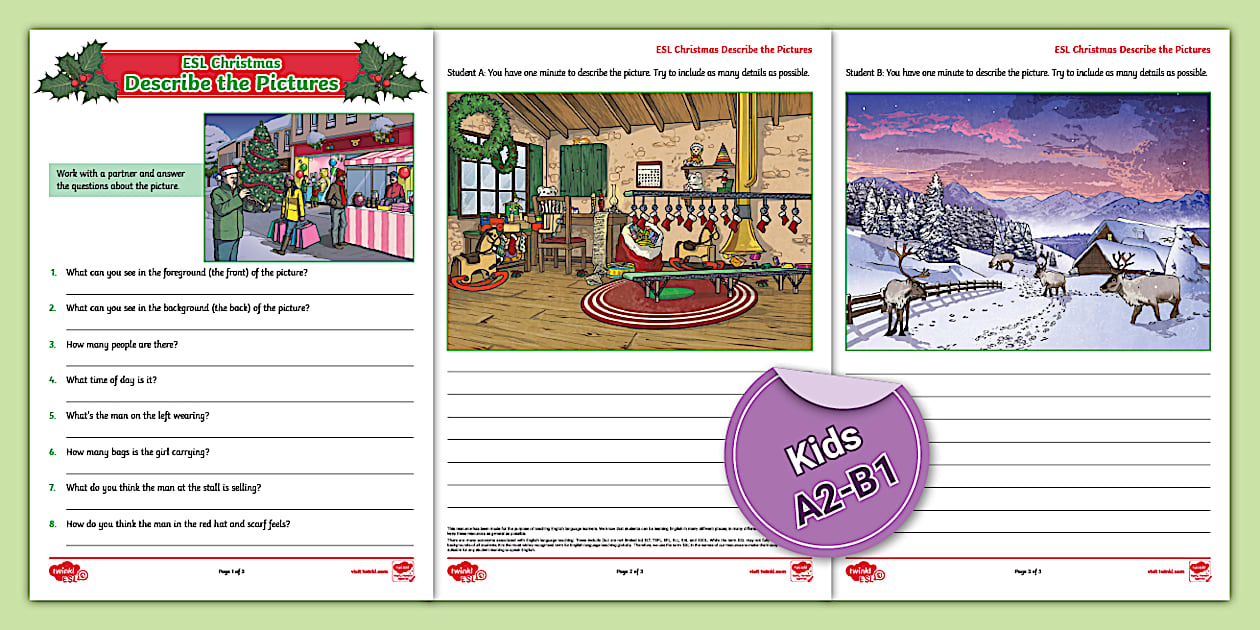 ESL Christmas Describe the Pictures [Kids, A2-B1] - Twinkl