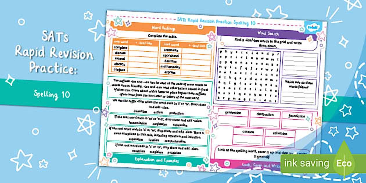 SATs spelling revision sheet 10 | Parents Revision Support