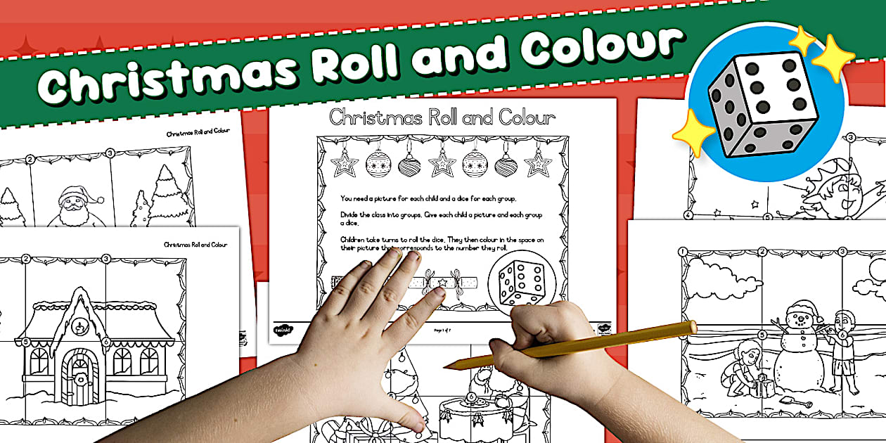 Preschool - Christmas - Colouring Page: Roll and Colour