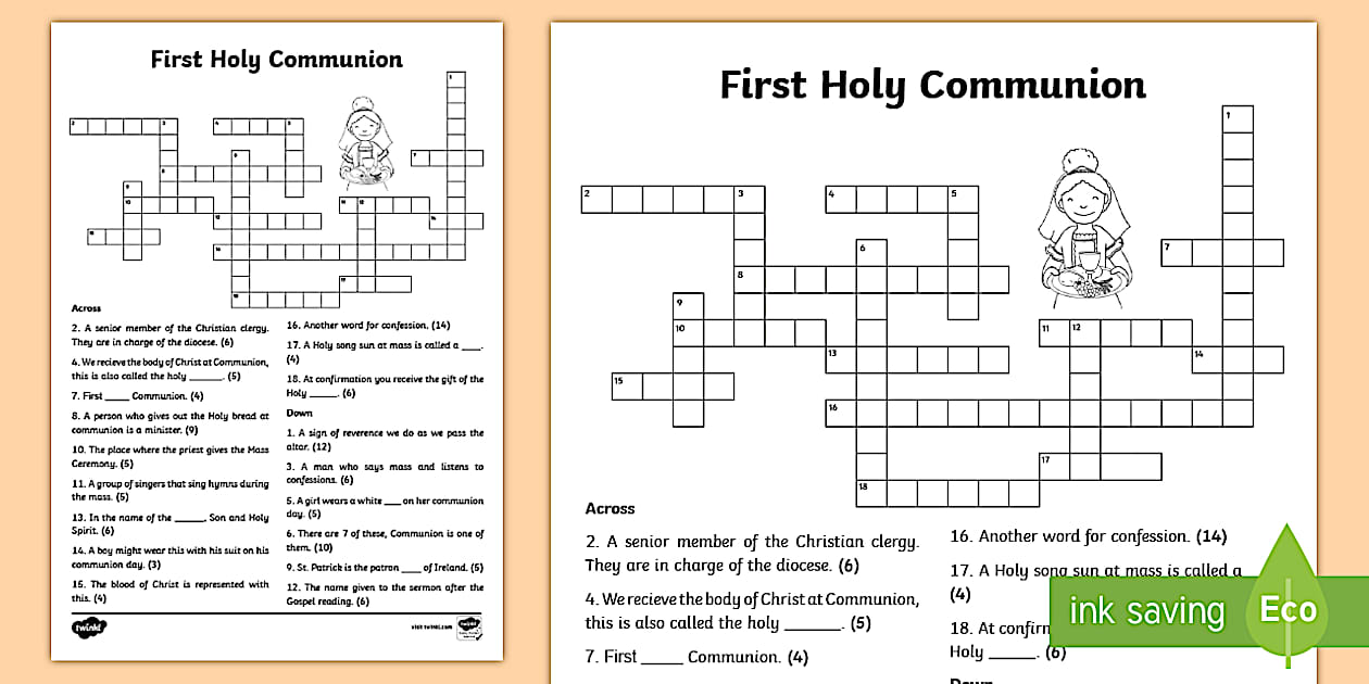 First Holy Communion Crossword (teacher made) - Twinkl