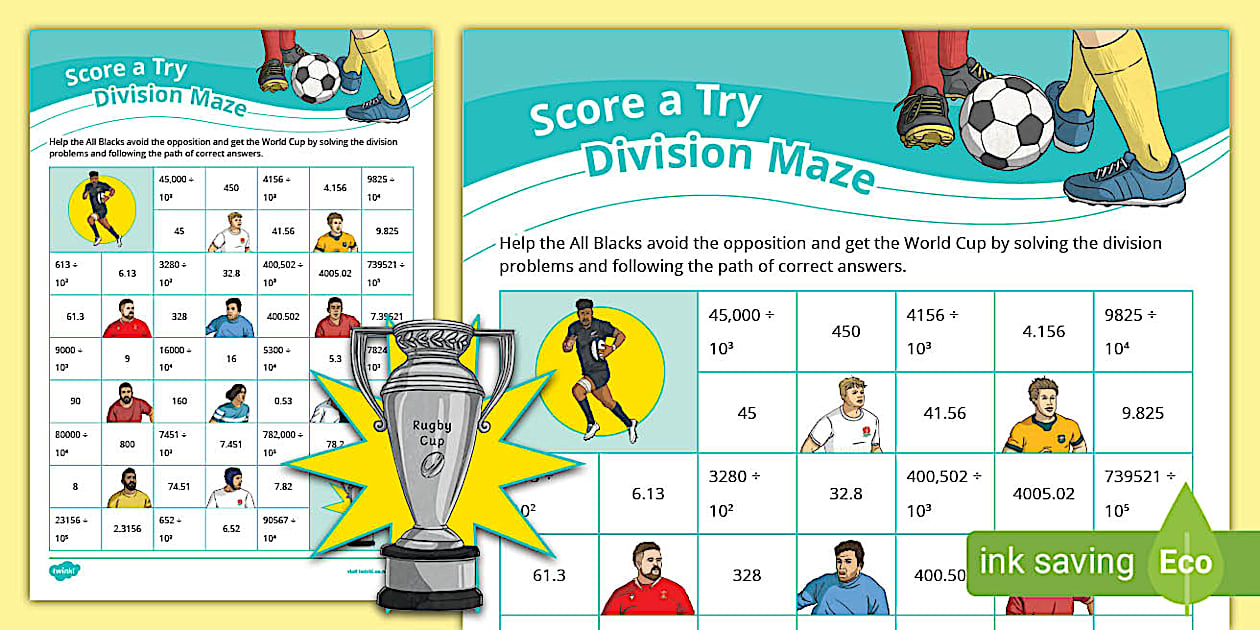 Score a Try Division Maze (Teacher-Made) - Twinkl