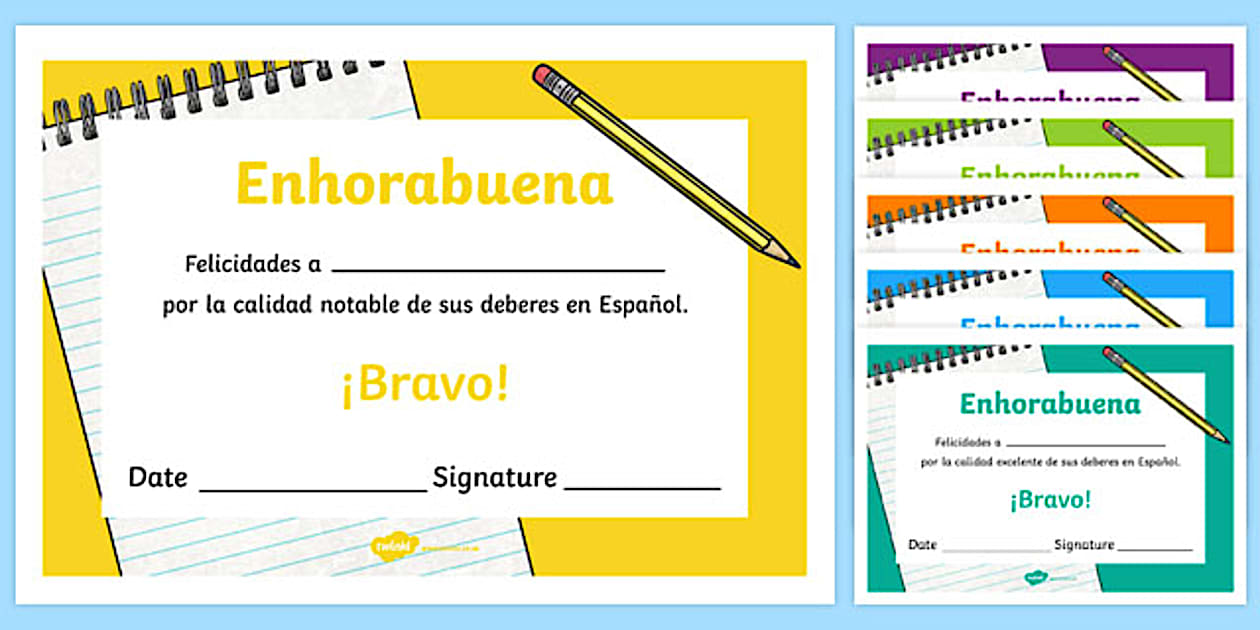 Editable Spanish End of Year Homework Award Certificate Spanish / Español