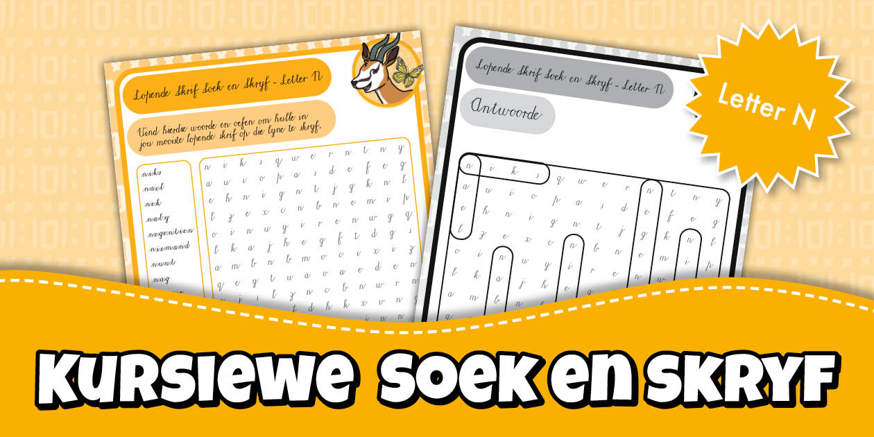 Gr 3 - Handskrif Soek en Skryf: Letter n (KABV-belyn)